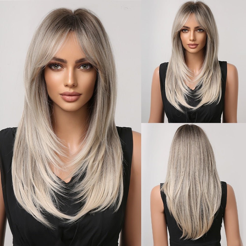 Long Layered Synthetic Ash Platinum Wigs - HairNjoy