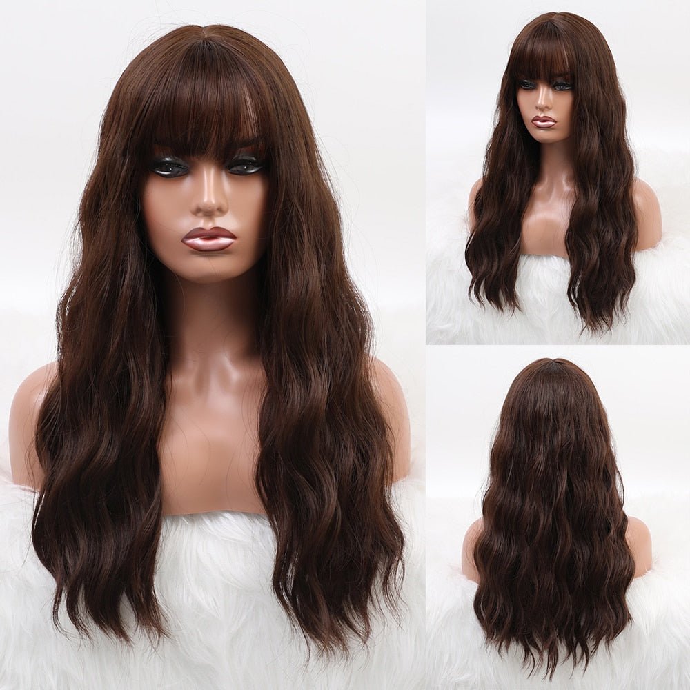 Long Wavy Natural Dark Brown Synthetic Wig - HairNjoy