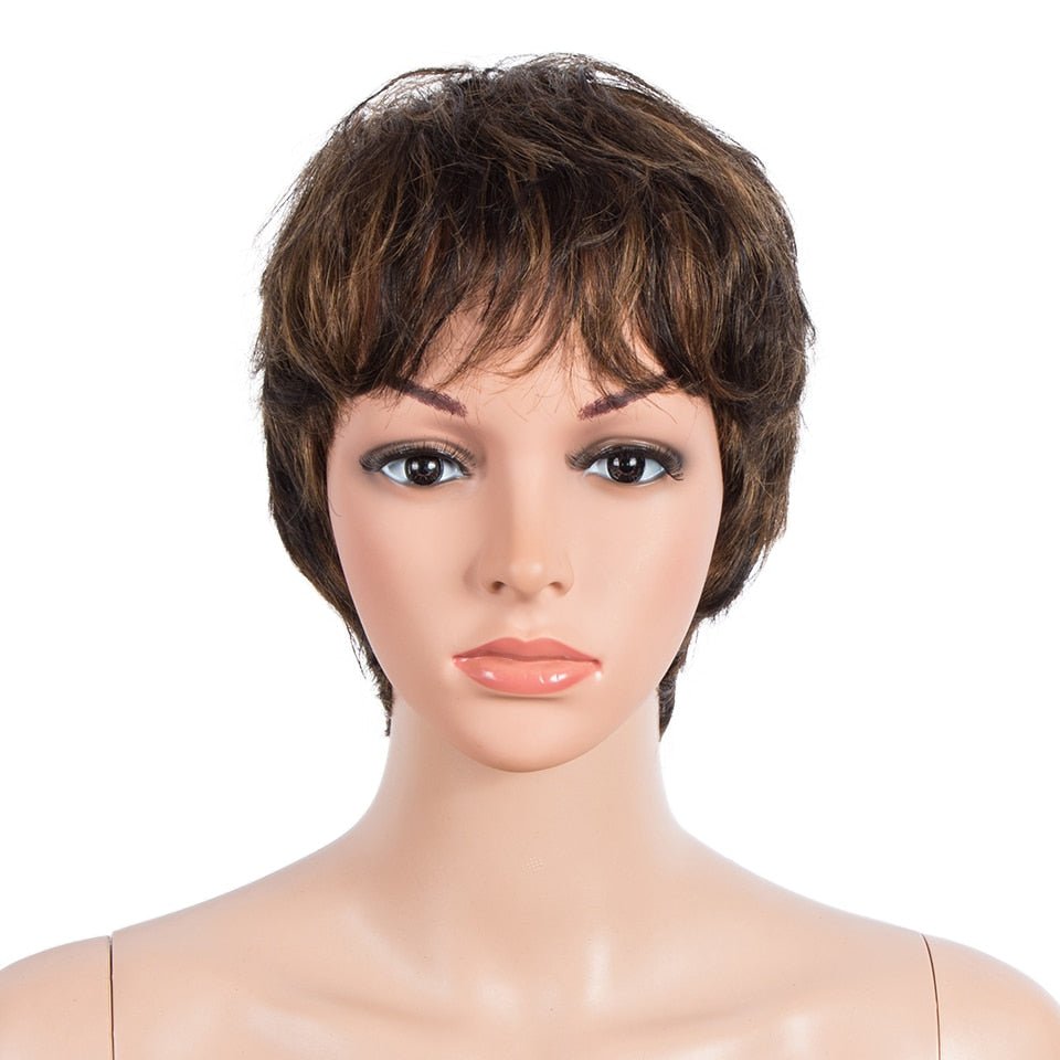 Sleek Human Hair Natural Short Brazilian Pixie Cut Ombre Colored Wigs ...